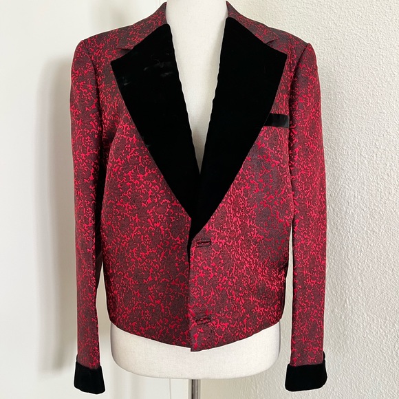 American Vintage | Jackets & Coats | Vintage Red Black Brocade Smoking ...